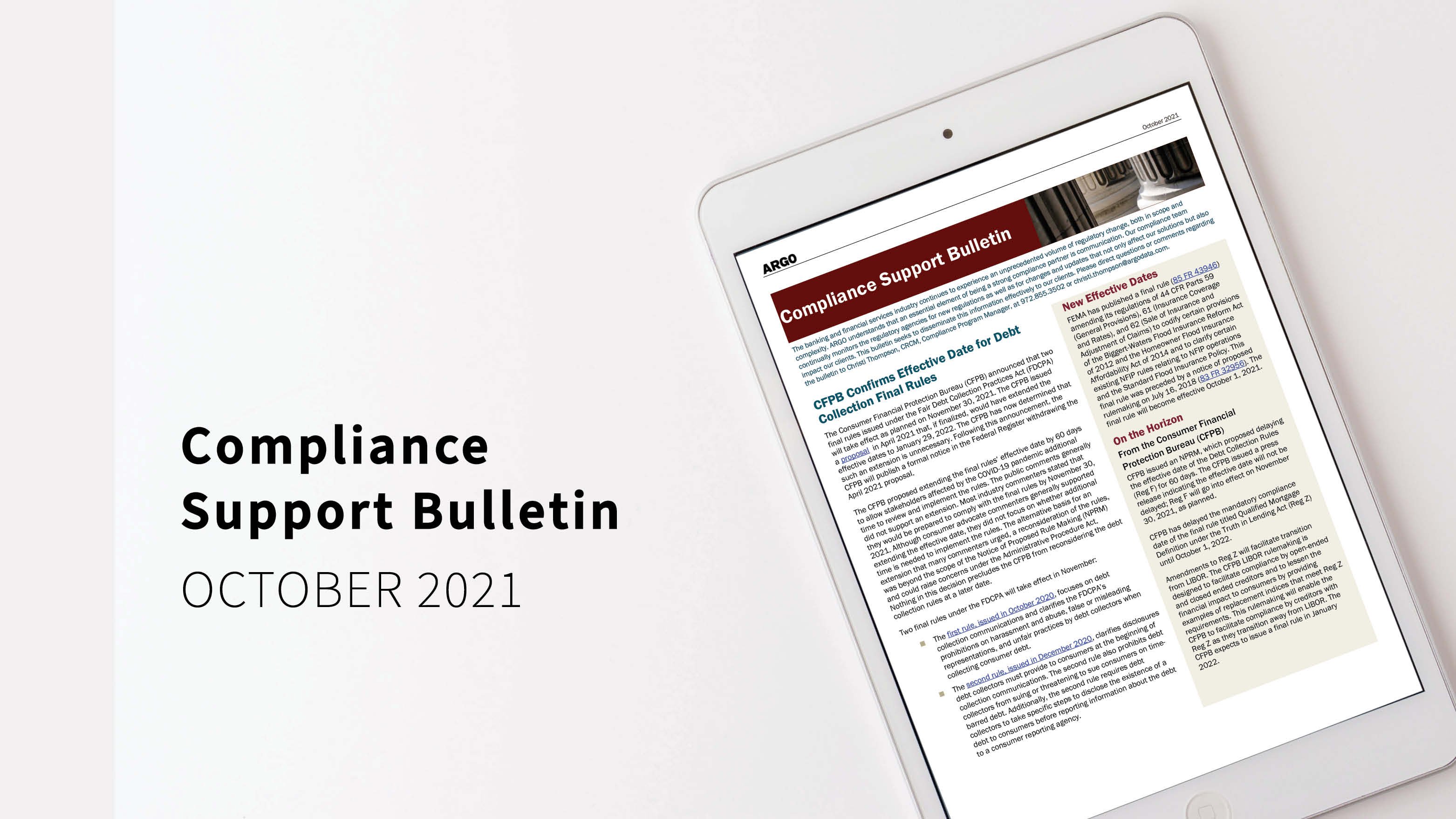 ARGO Compliance Support Bulletin - October 2021